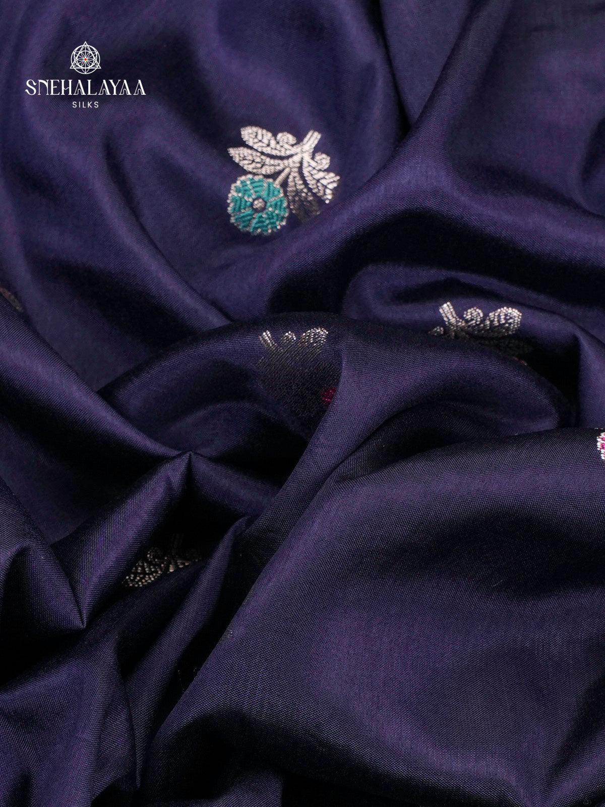 Navy Blue Chiniya Silk Saree with Mint Green Woven Border – Snehalayaa ...