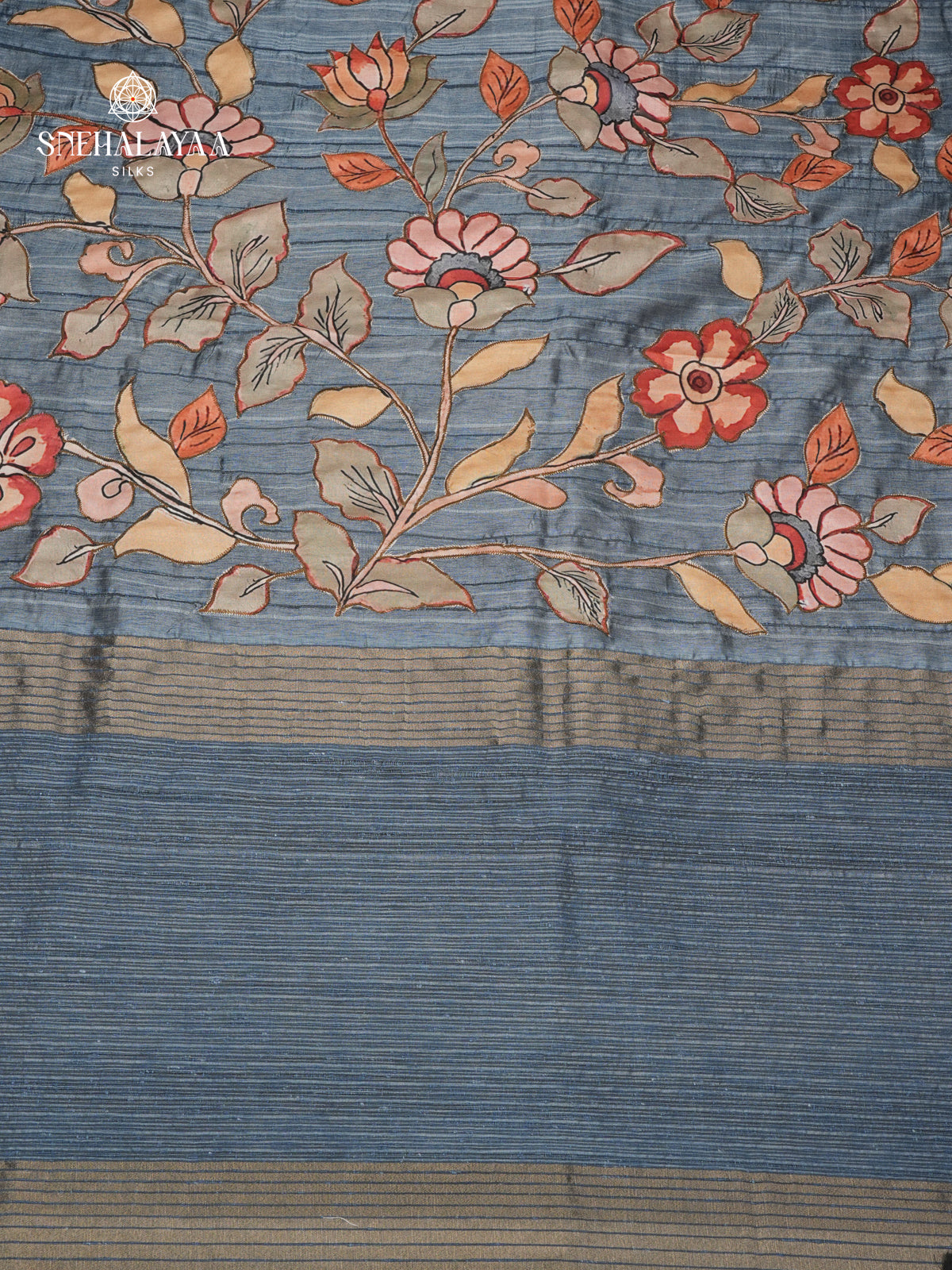 Grey Tussar Embroidery Saree – Snehalayaa Silks