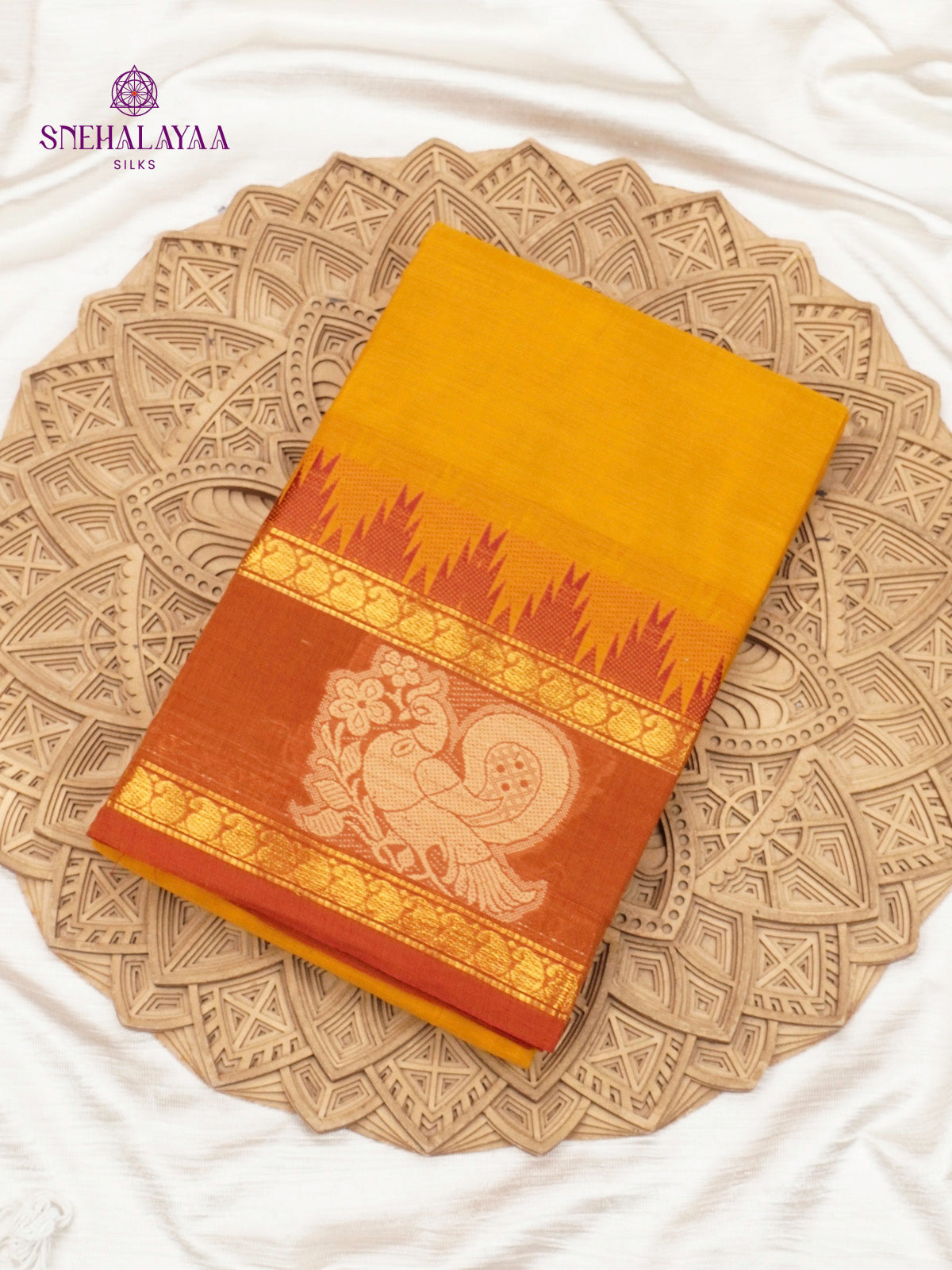 Mustard Yellow Chettinad Cotton Saree – Snehalayaa Silks
