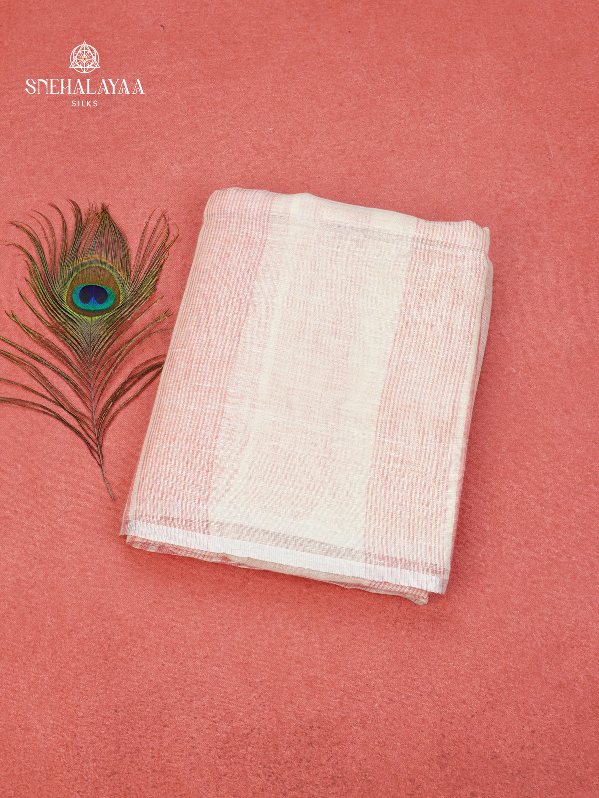 Off-White Saree with Blush Pink Stripes – Snehalayaa Silks