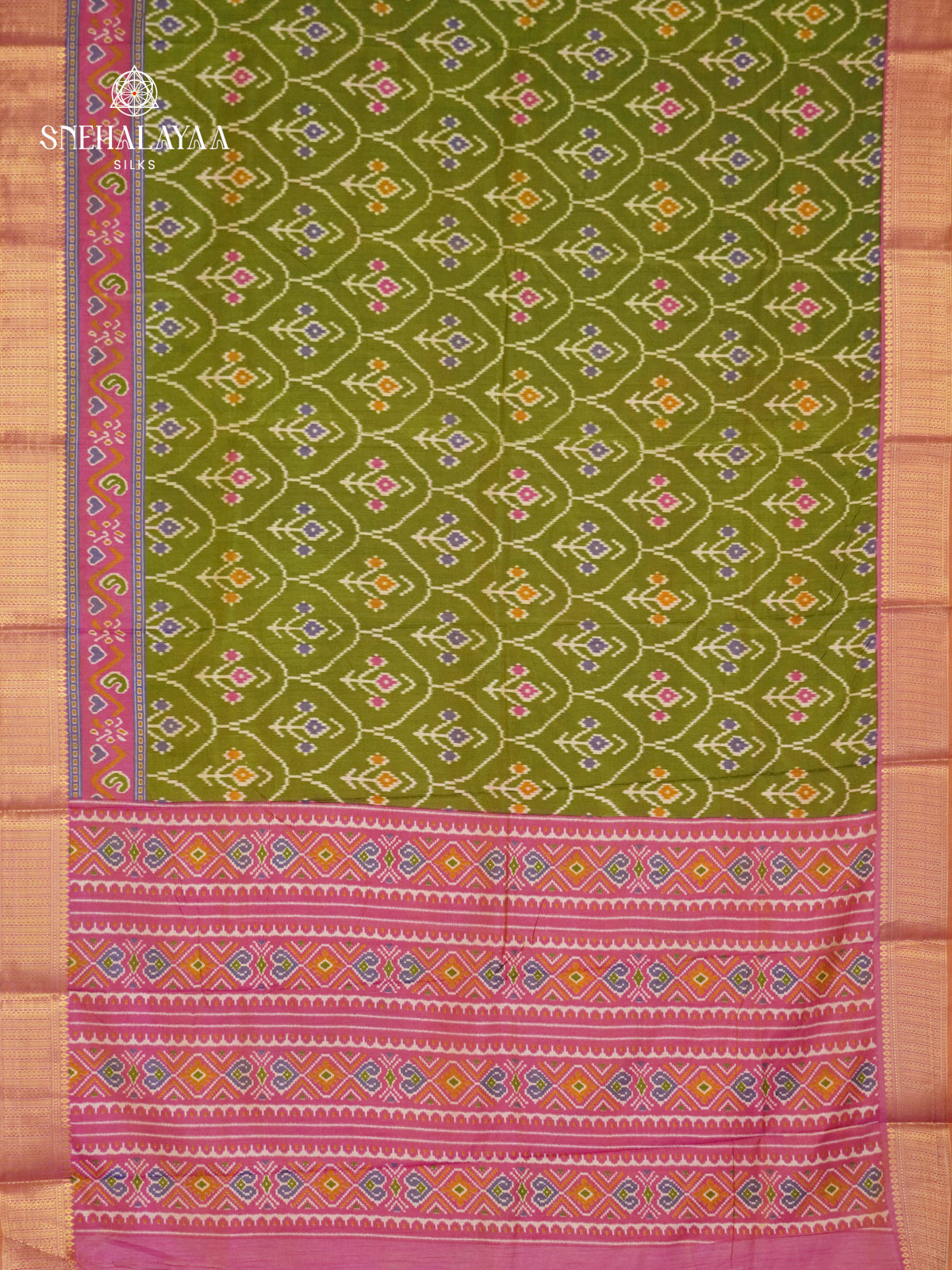 Mehandi Green Ikat Saree – Snehalayaa Silks