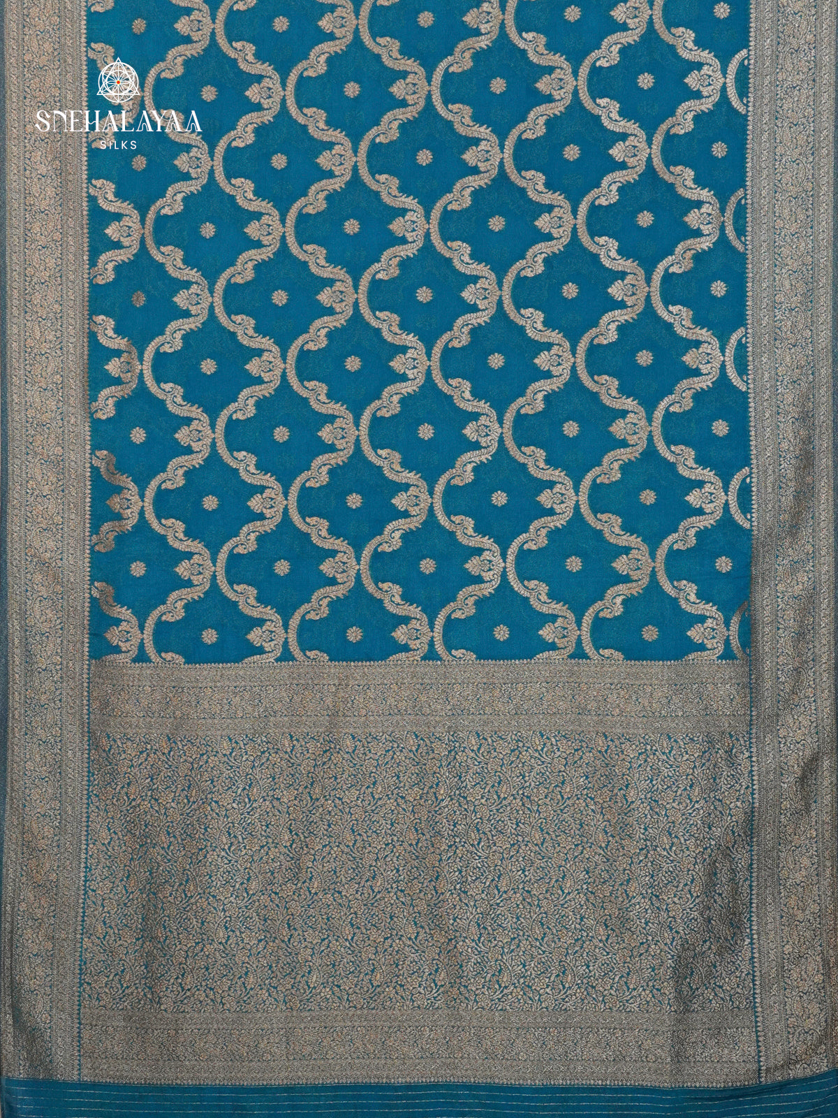 Ocean Blue Banaras Crepe Silk Saree – Snehalayaa Silks