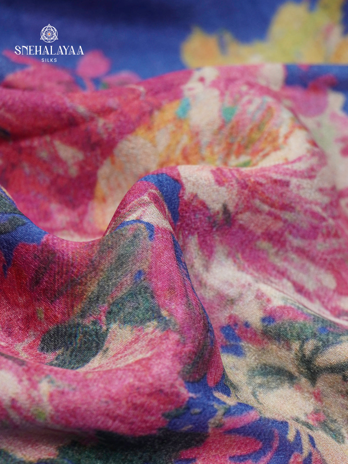 Blue Printed Creap Saree – Snehalayaa Silks