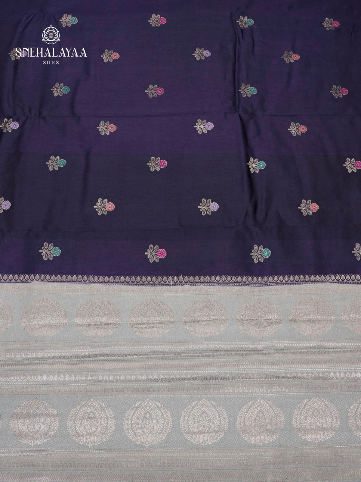 Navy Blue Chiniya Silk Saree with Mint Green Woven Border – Snehalayaa ...