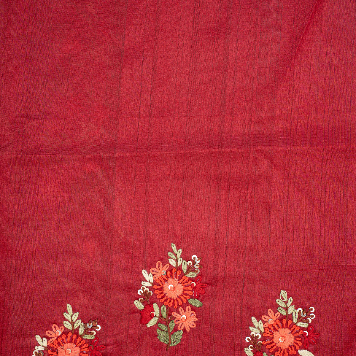 Crimson Red Raw Silk Embroidery Saree – Snehalayaa Silks