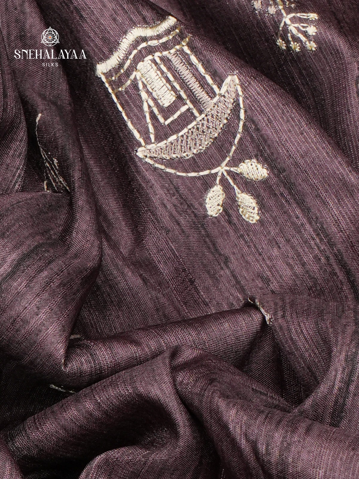 Grey Tussar Embroidery Saree – Snehalayaa Silks
