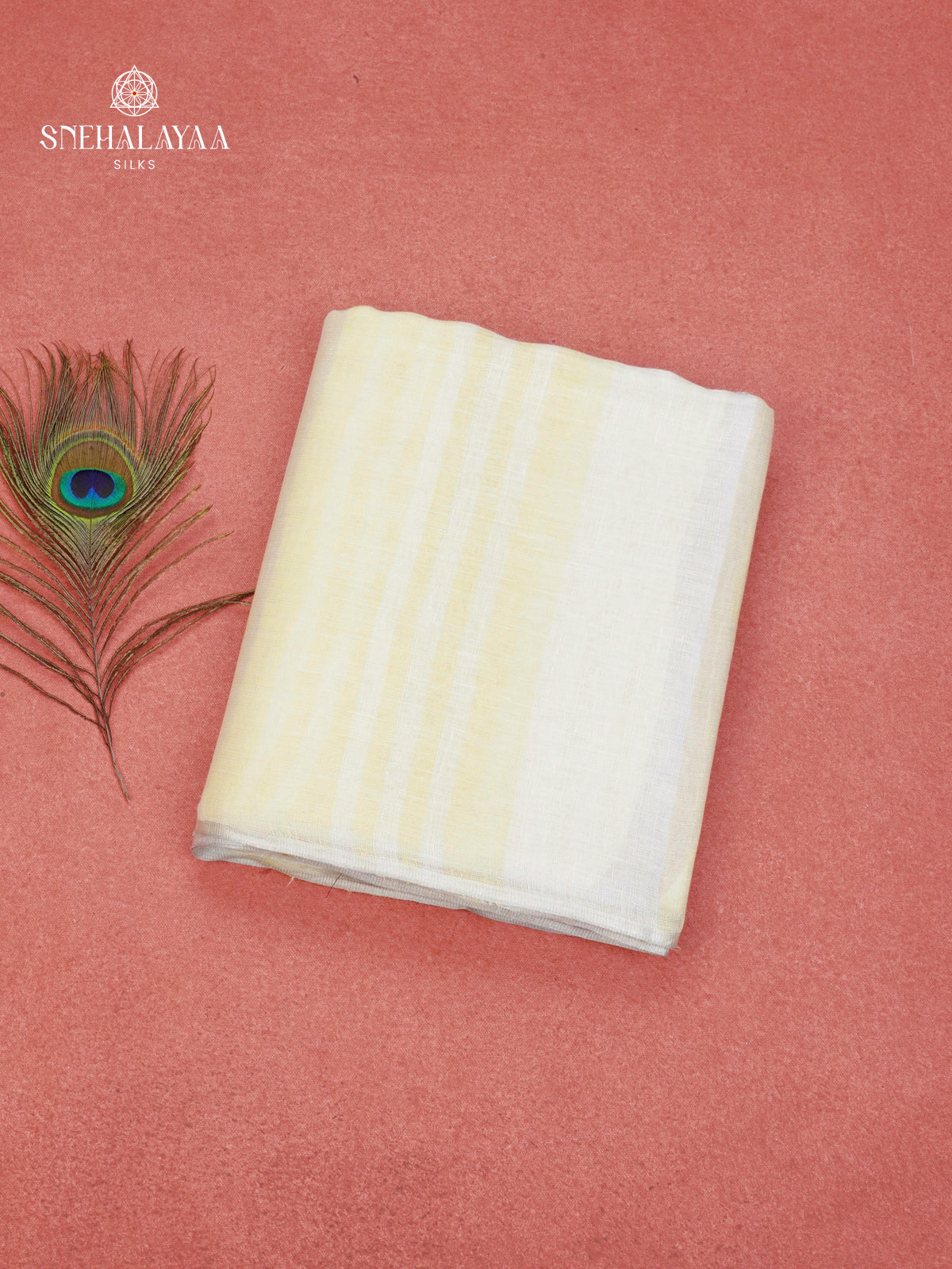 Off-White Linen Saree with Pastel Yellow Stripes – Snehalayaa Silks