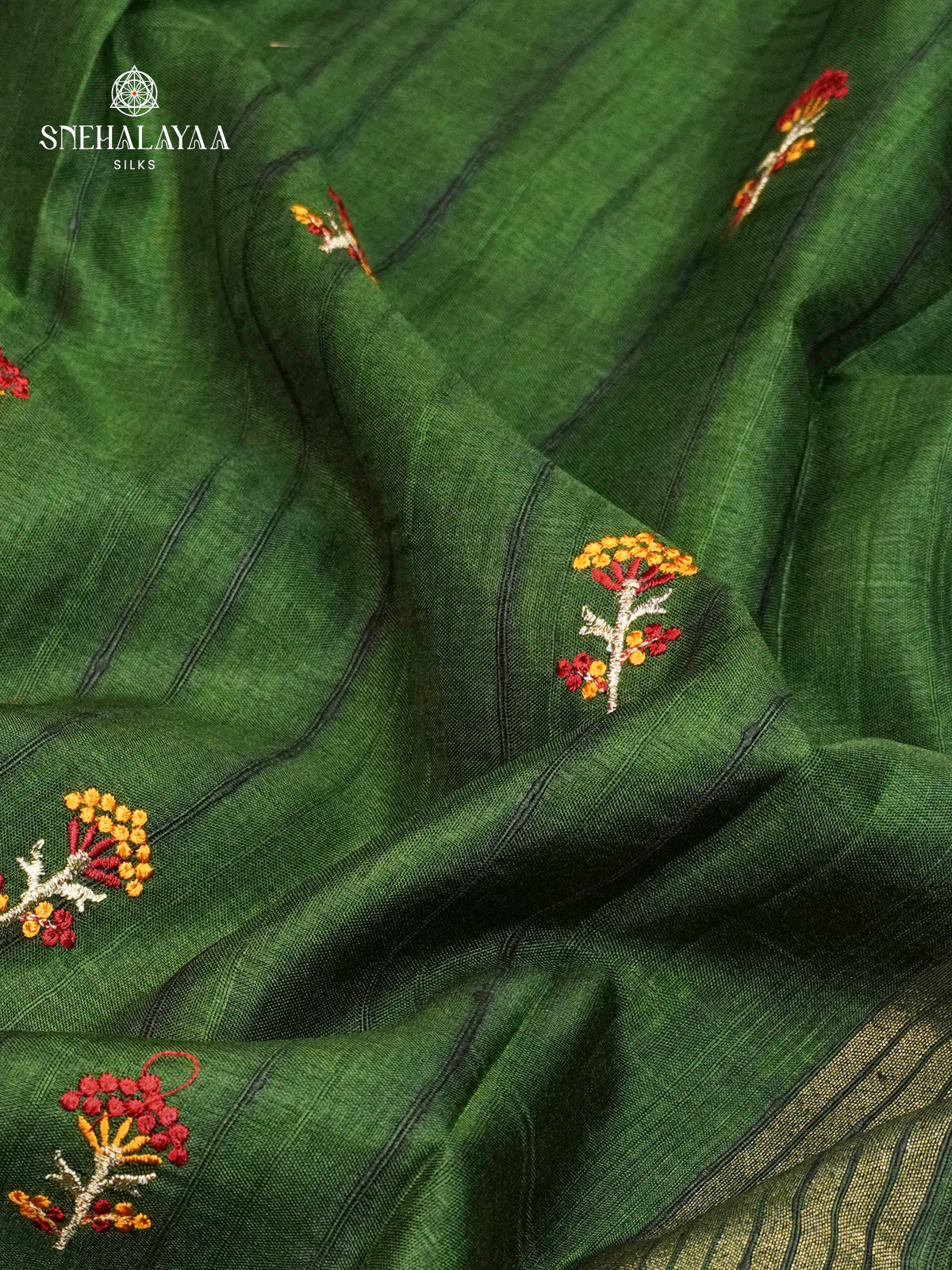 Green Soft Tissue Embroidery Saree – Snehalayaa Silks